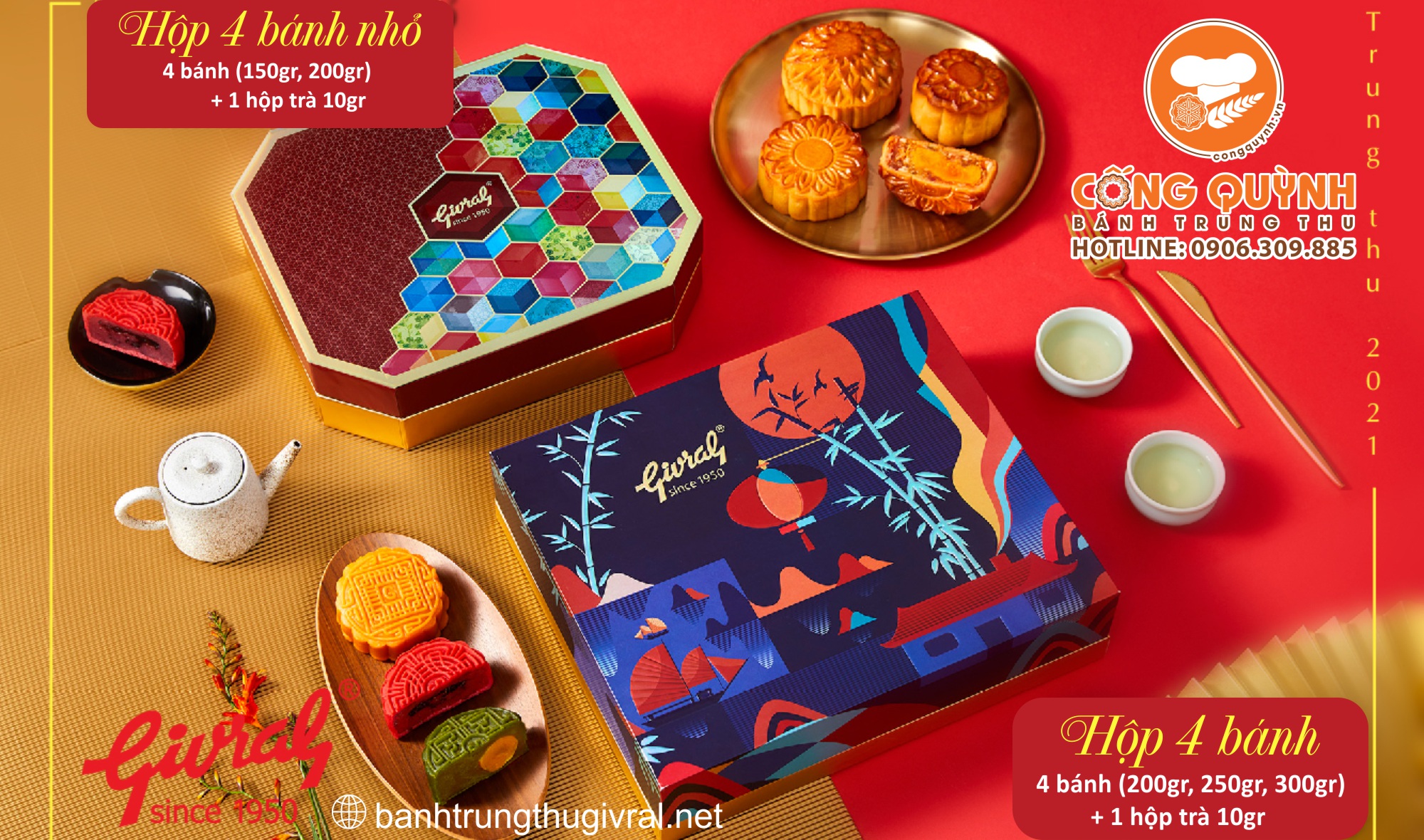 Bánh Trung Thu Givral 2023 Hộp 4 Bánh Truyền Thống
